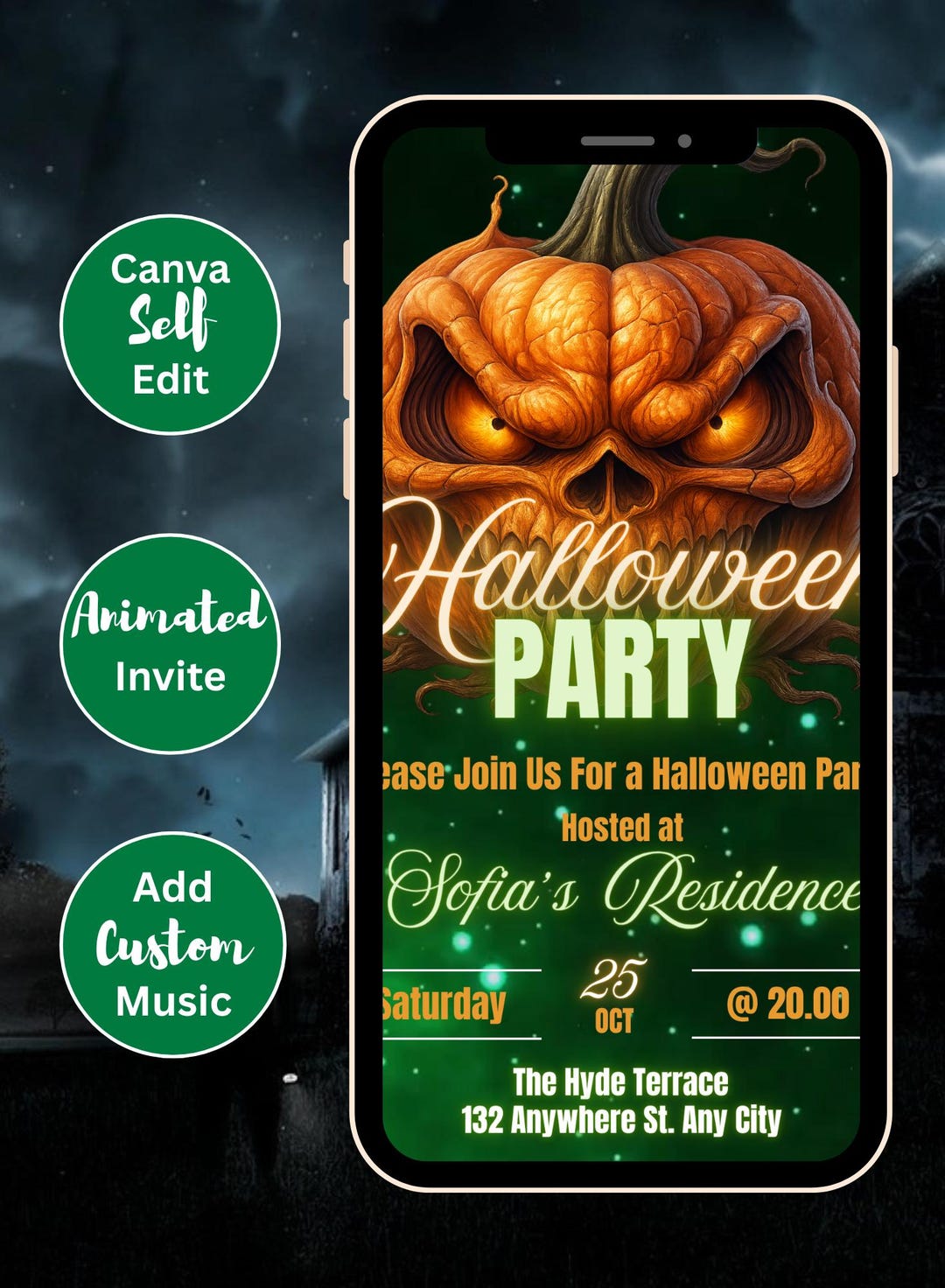Digital Halloween Party Invite, Skull Pumpkin Party Printable Party ...
