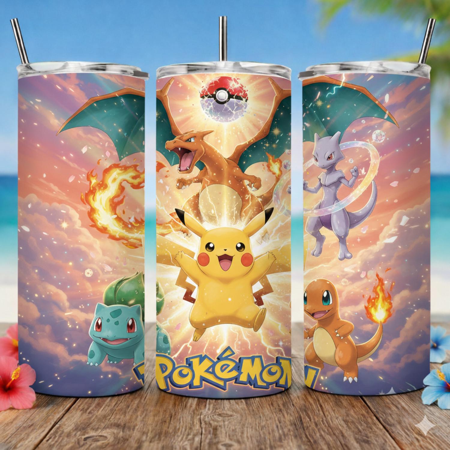 Electric Pikachu Pokémon Tumbler Wrap, 20oz Skinny Tumbler Sublimation ...
