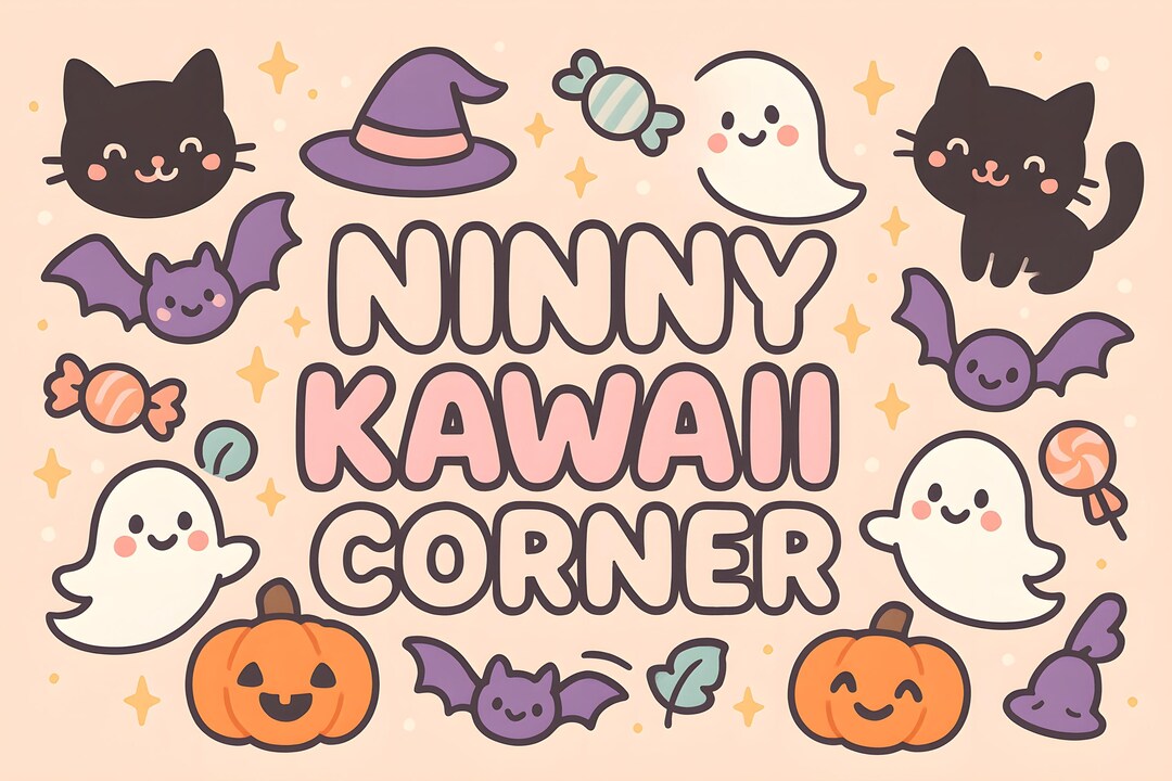 Kawaii Halloween Clipart Set: Ghost, Pumpkin, Cat (PNG Digital Download ...