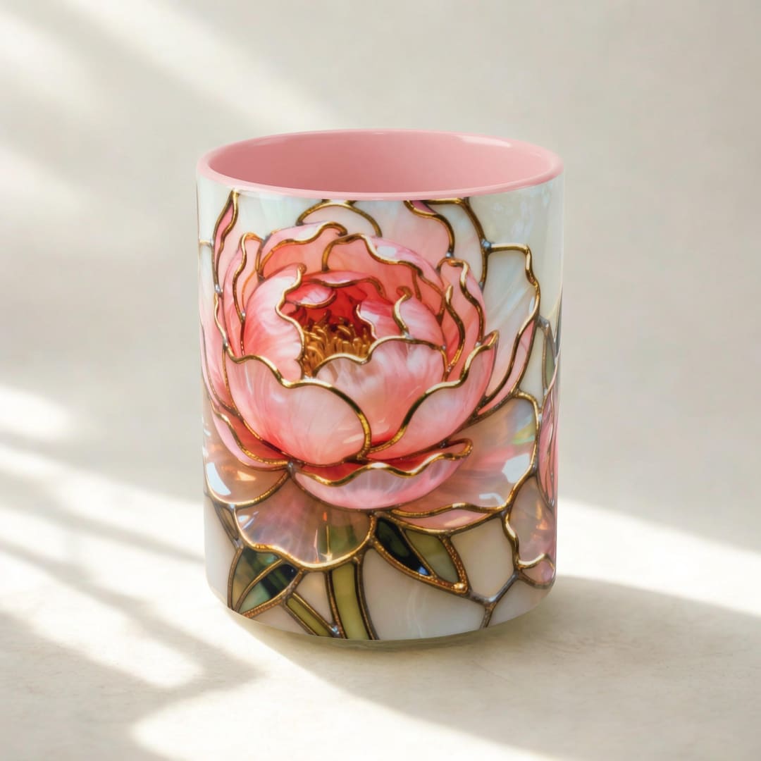 Pink Floral Mug Stained Glass Artistic Ceramic Flower Cup Elegant Tea ...