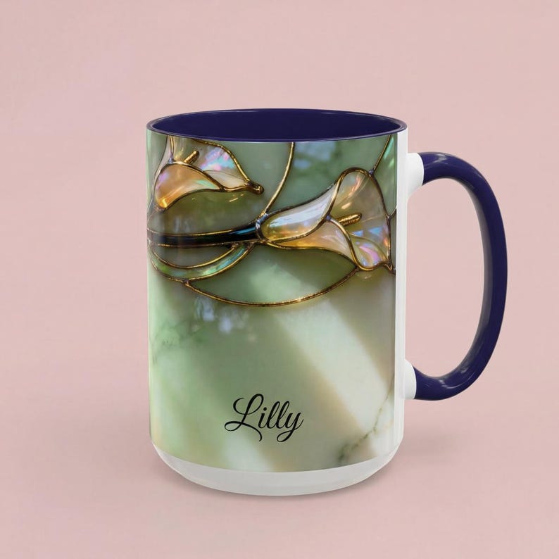 Calla Lily Mug Personalized Name Floral Coffee Cup Stained Glass Style ...