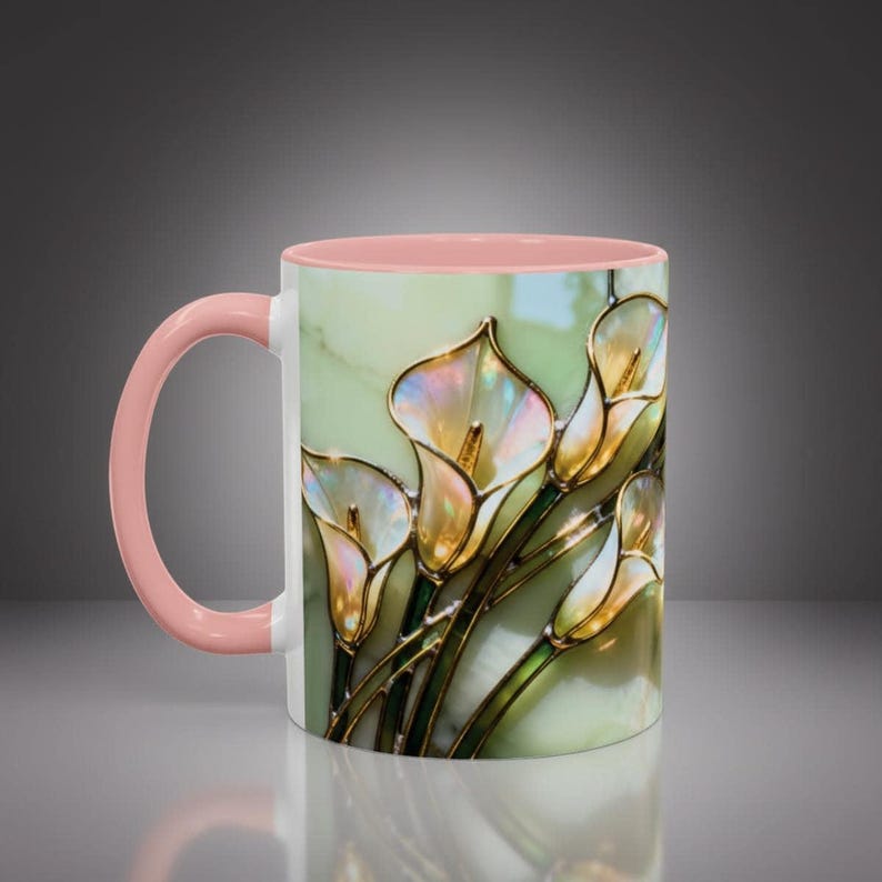 Calla Lily Mug Personalized Name Floral Coffee Cup Stained Glass Style ...