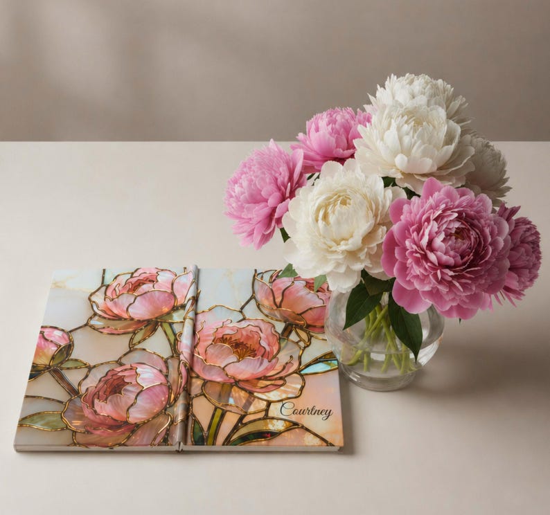 Personalized Peony Journal Stained Glass Inspired Floral Notebook ...
