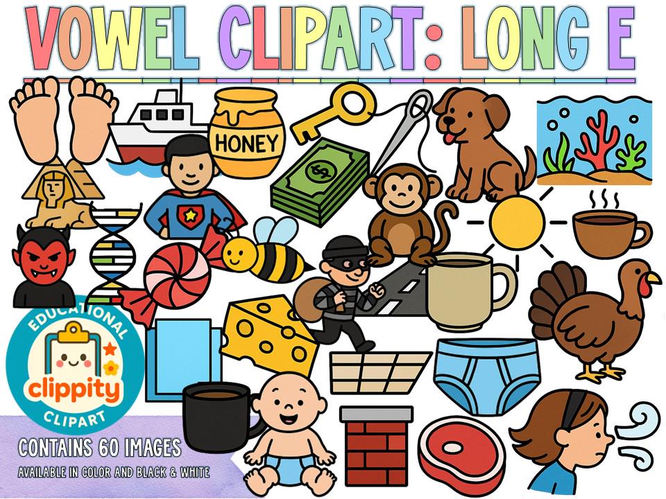 Long E Vowel Clipart: Phonics Education (60 Images) - Etsy