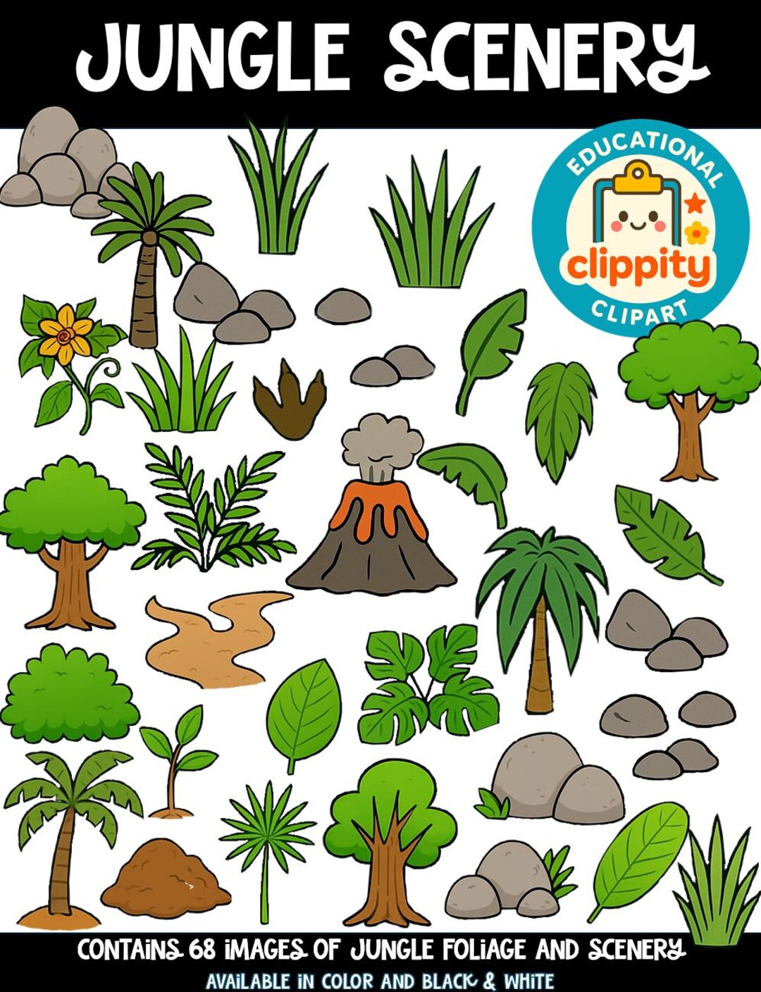 Jungle Clipart - Safari Scenery Clipart - Nature - Trees - Leaves - Etsy