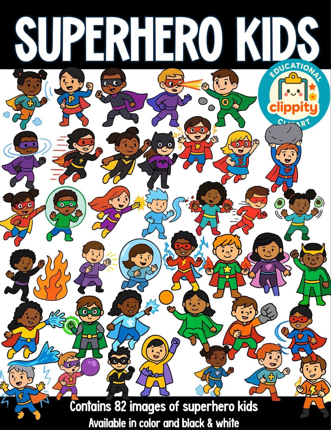 Superhero Clipart | Kids in Costumes, Comic Book Heroes, Super Powers ...