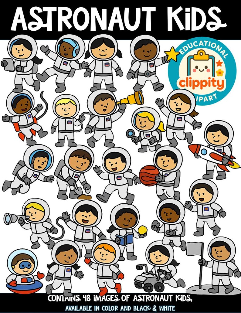 Astronaut Kids Clipart Bundle - Space Themed Educational Graphics - Etsy