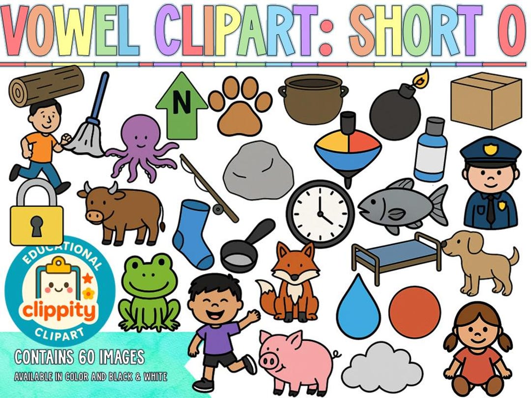 Short O Word Vowel Clipart - Short Vowel Clipart, Phonics Clipart - Etsy