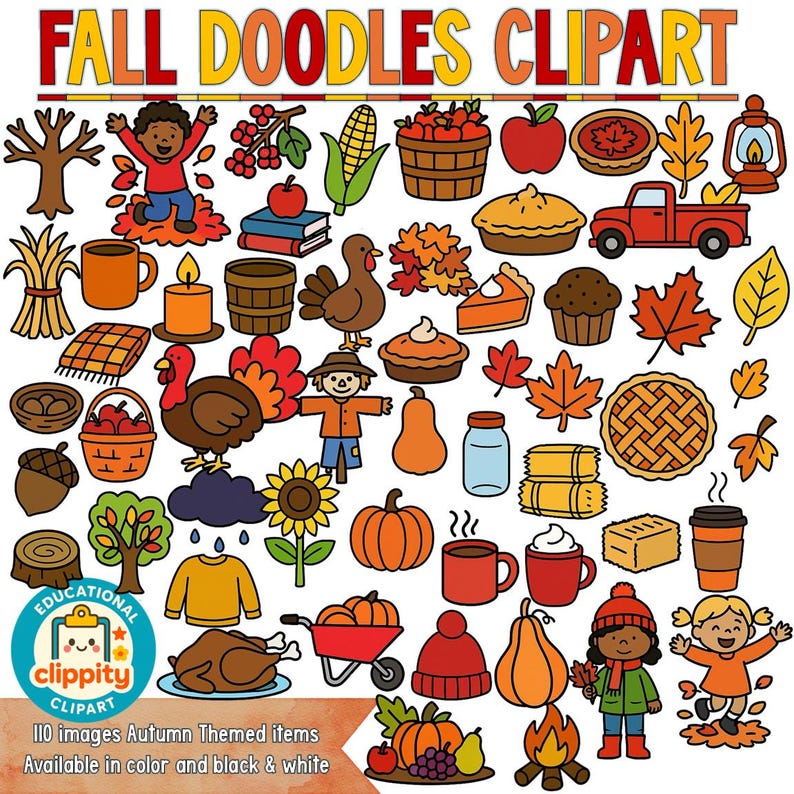 Fall Doodles Clipart - Autumn Clipart 110 Images - Etsy