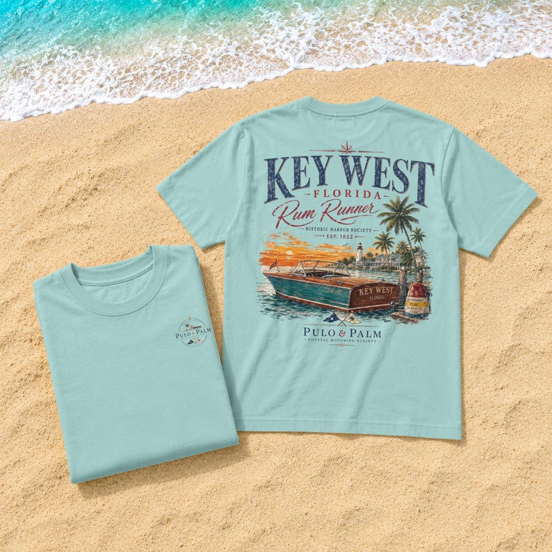 Key West Rum Runner Florida Keys Design, Vintage Küstenbootgrafik für ...