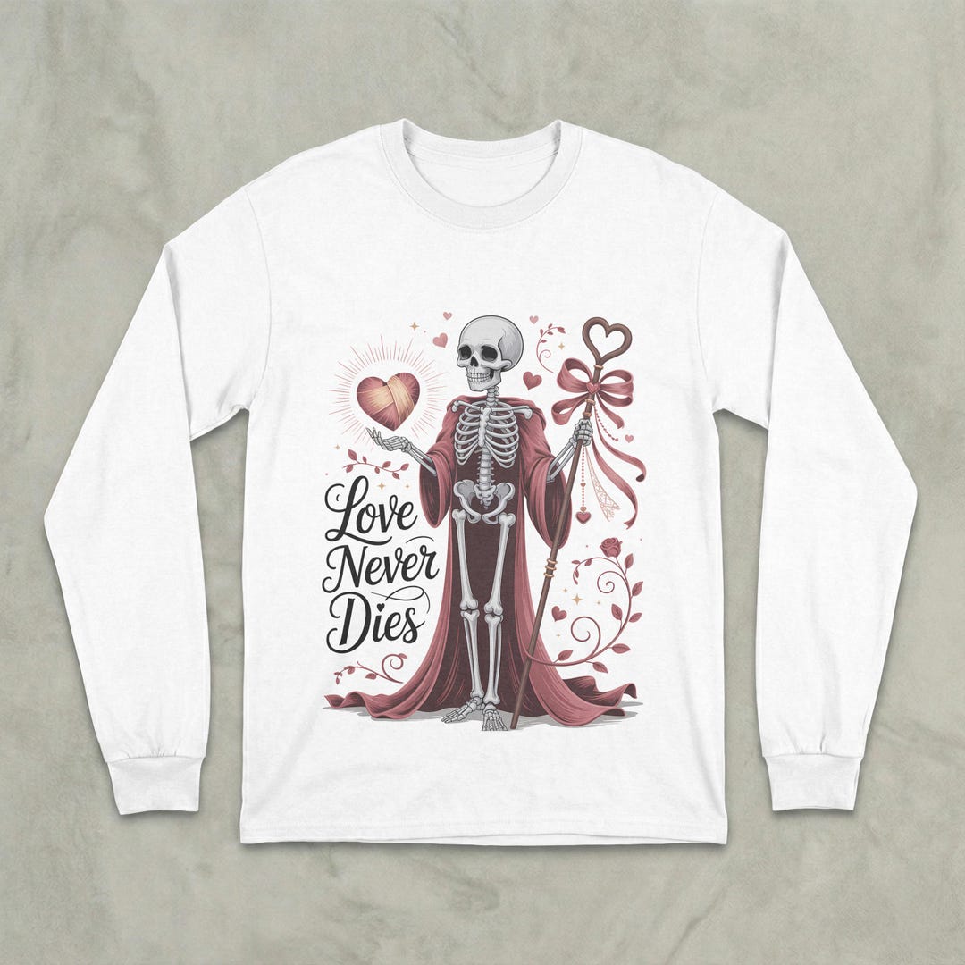 Love Never Dies Skeleton, Gothic Heart Staff Valentine Top, Unique ...