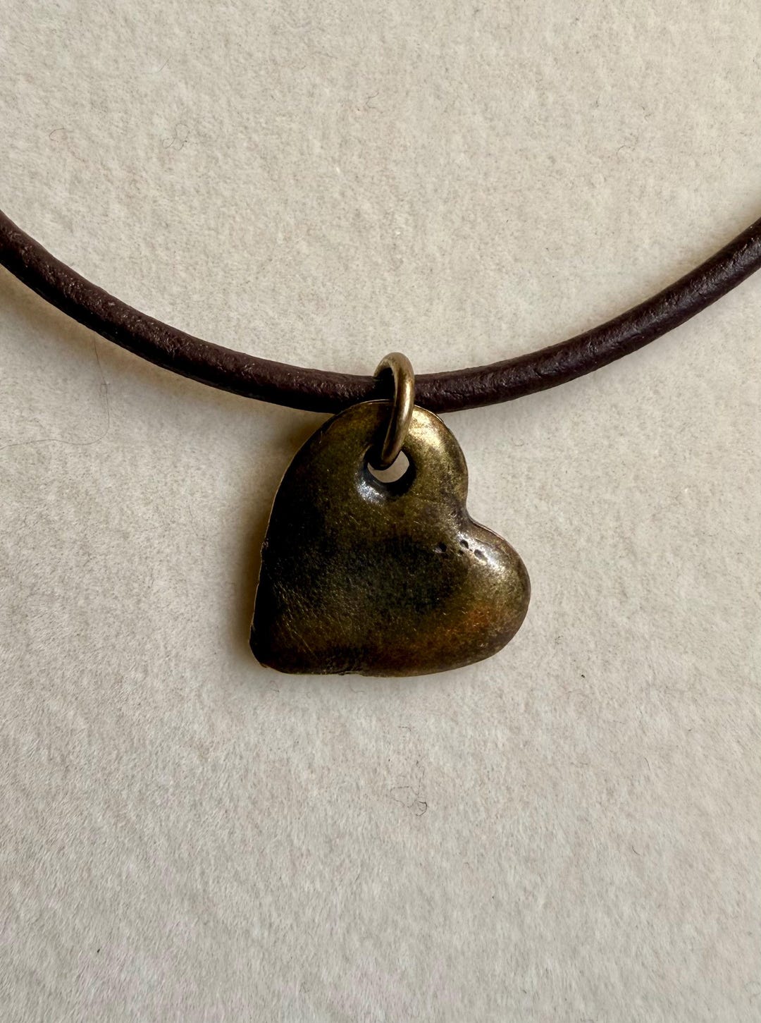 Antique Brass Angled Heart Necklace, Leather Cord Jewelry, Boho Chic ...