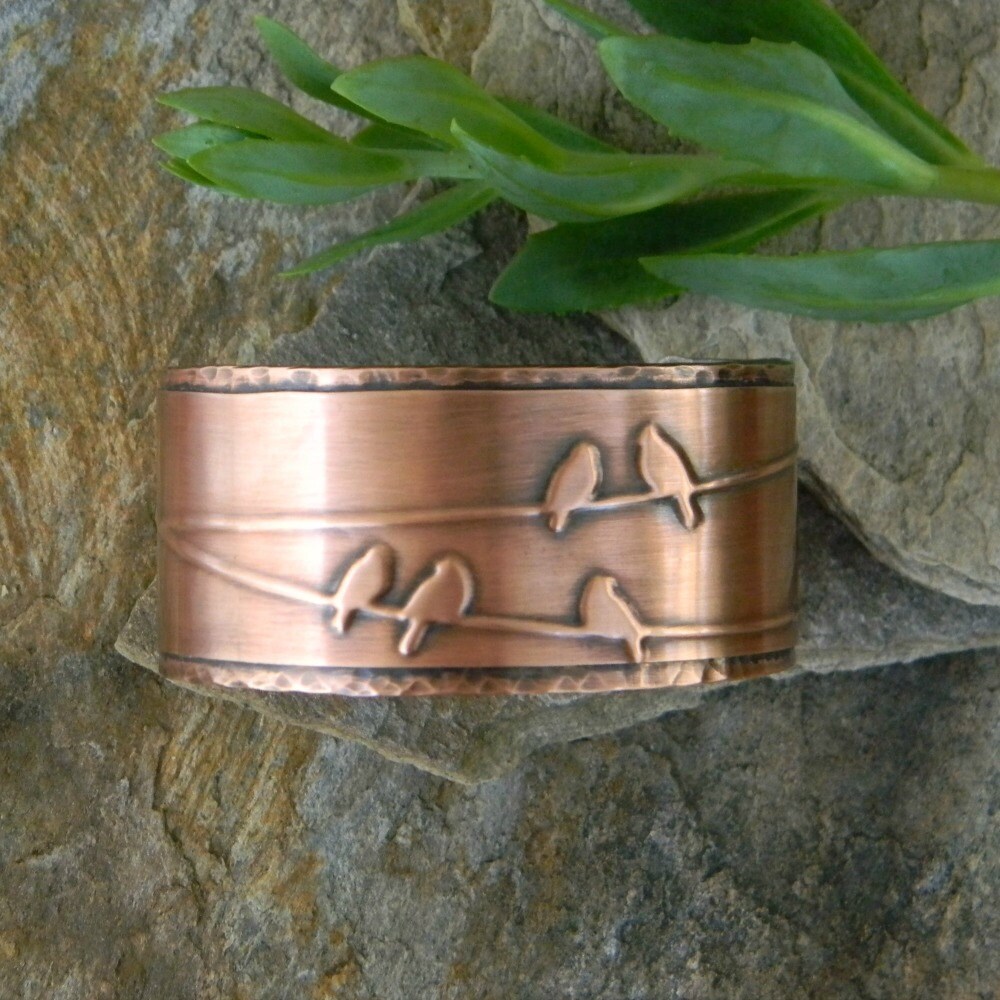 Copper Cuff Bracelet Bird on Wire Handmade Hammered Copper | Etsy