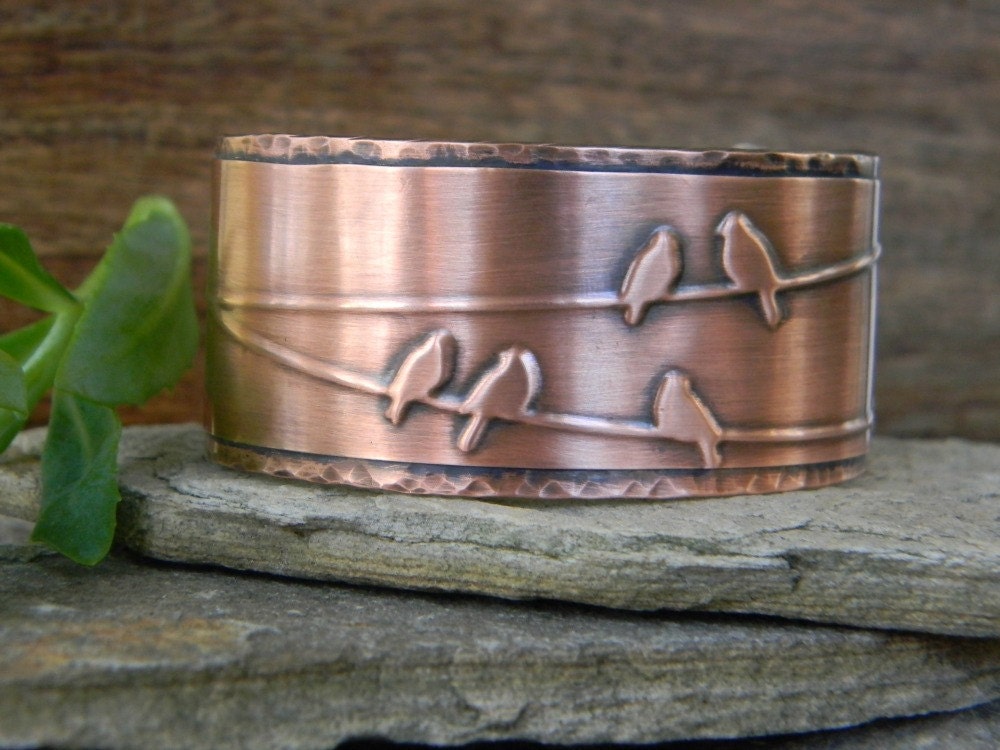 Copper Cuff Bracelet Bird on Wire Handmade Hammered Copper | Etsy