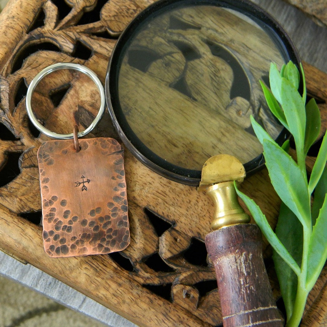 Copper Keychain Handmade Copper Key Ring Crossed Arrows Hand Stamped ...
