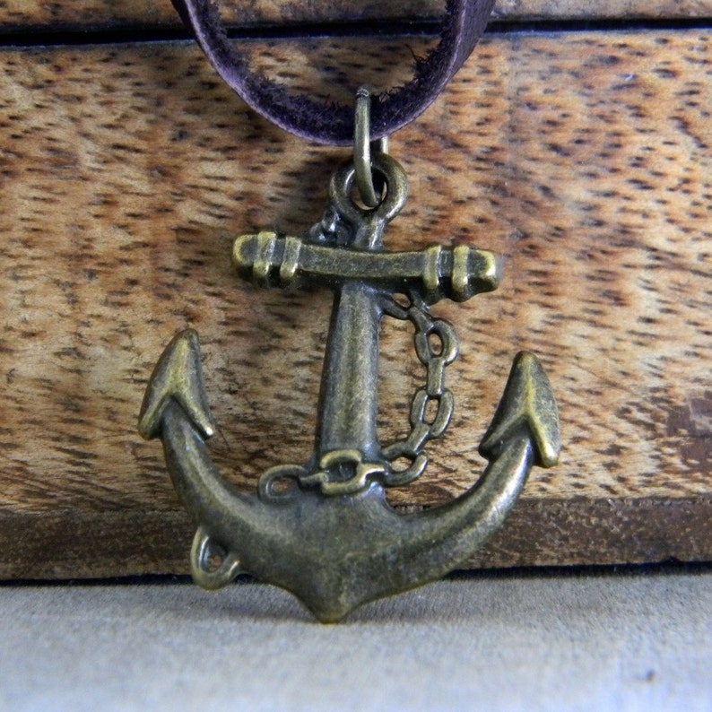 Mens Anchor Necklace Corded Necklace For Man Leather Cord Etsy