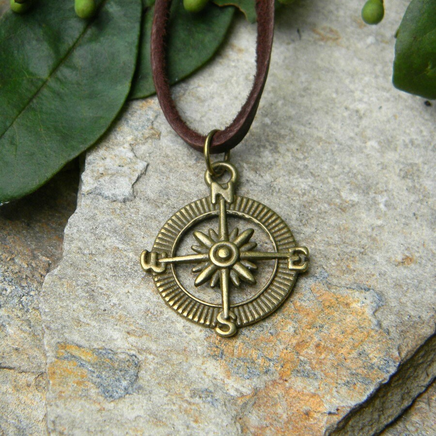 Mens Compass Necklace Leather Cord Necklace Graduation Gift - Etsy