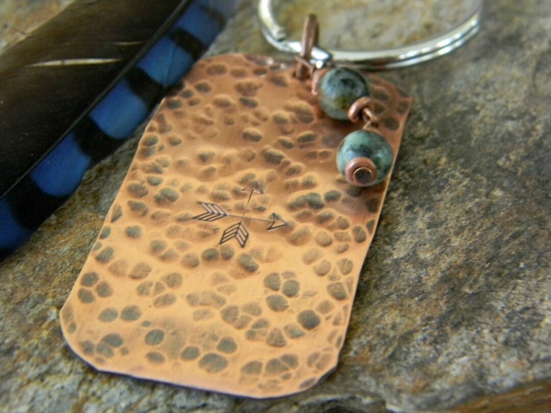 Copper Keychain Handmade Copper Key Ring Crossed Arrows Hand Stamped ...
