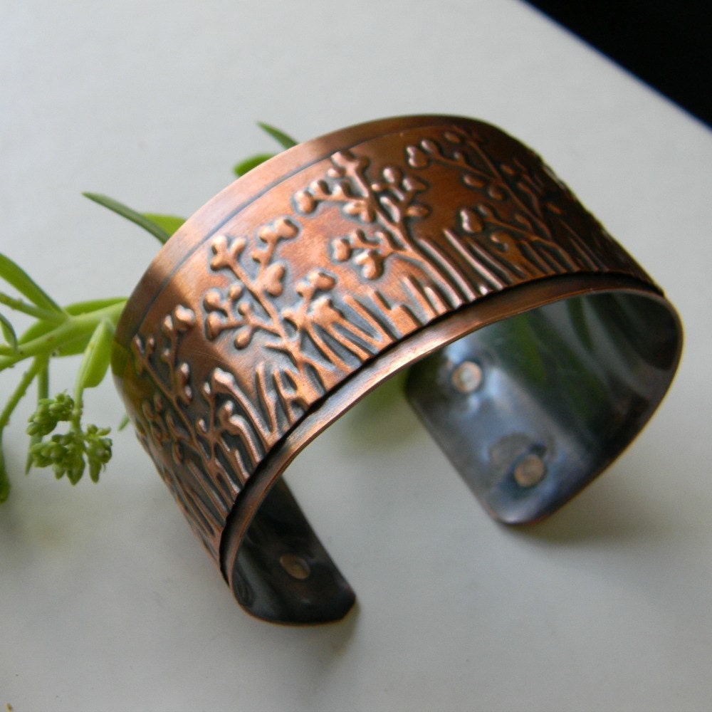 Copper Cuff Bracelet Wildflower Handmade Hammered Copper Bracelet ...