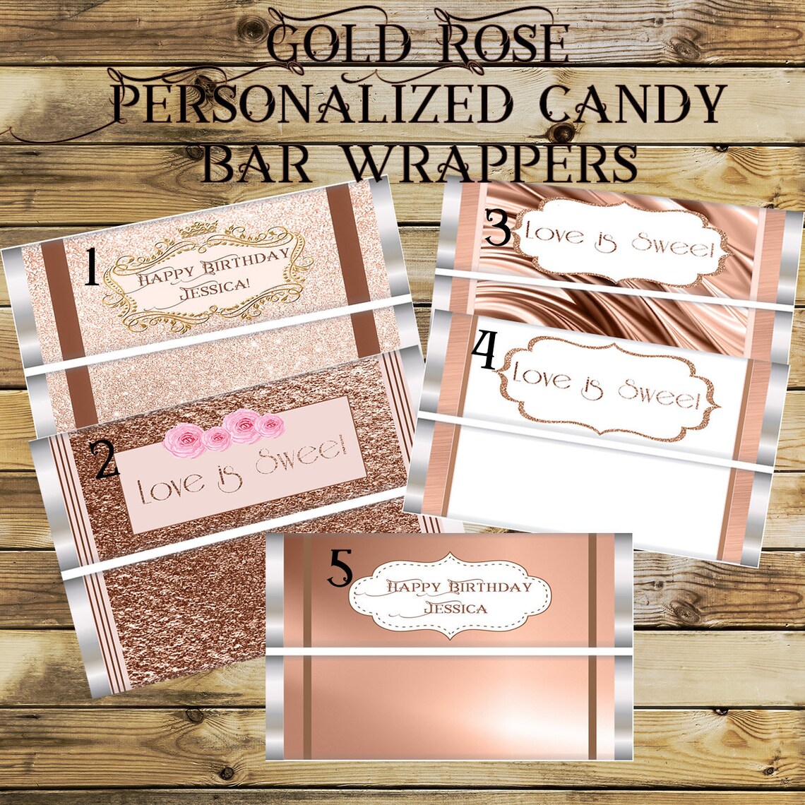 Gold Rose candy bar wrappers Gold Rose Party Theme Gold Rose | Etsy