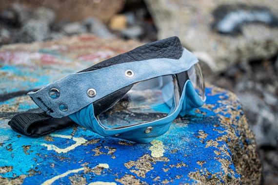 Blue Leather Motorcycle Goggles Burner Goggles Steampunk | Etsy