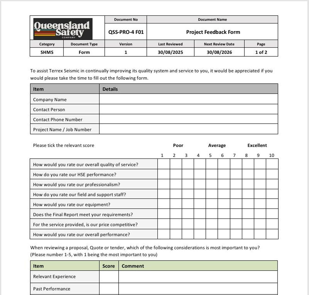 Project Feedback Form (editable Word and PDF) - Etsy Australia