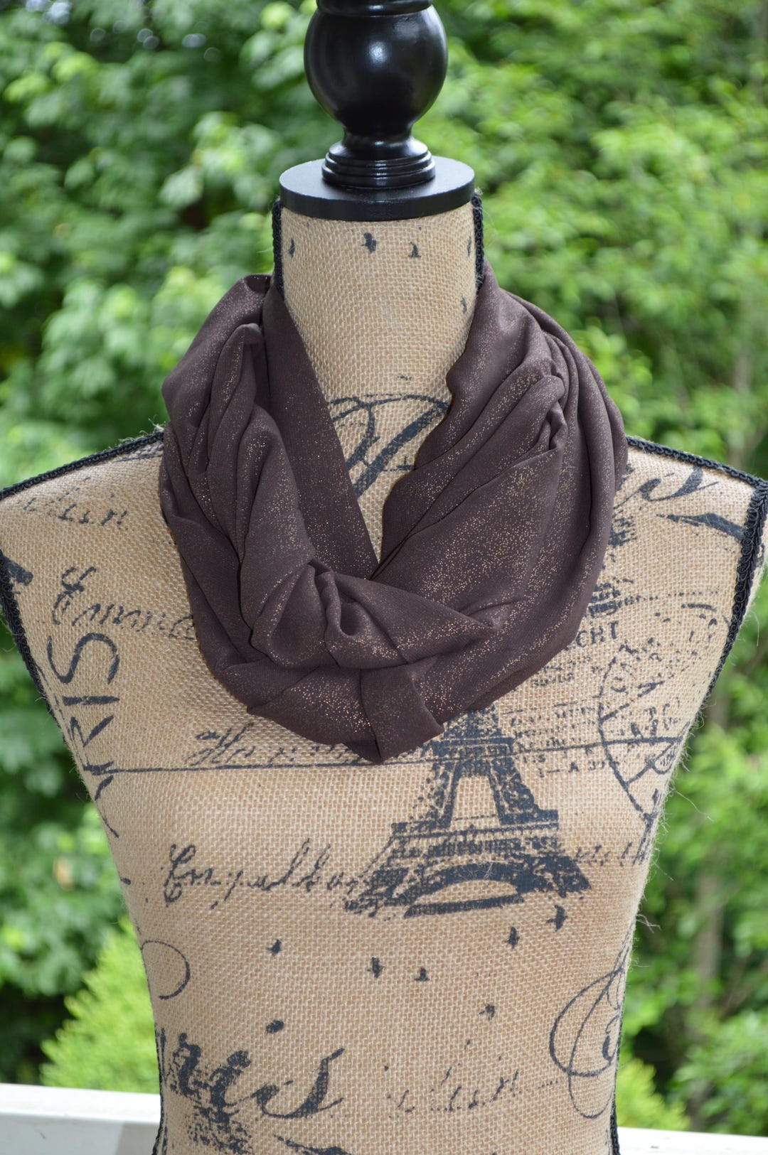 Brown Infinity Scarf With Gold Metallic | Silky Polyester Loop - Etsy
