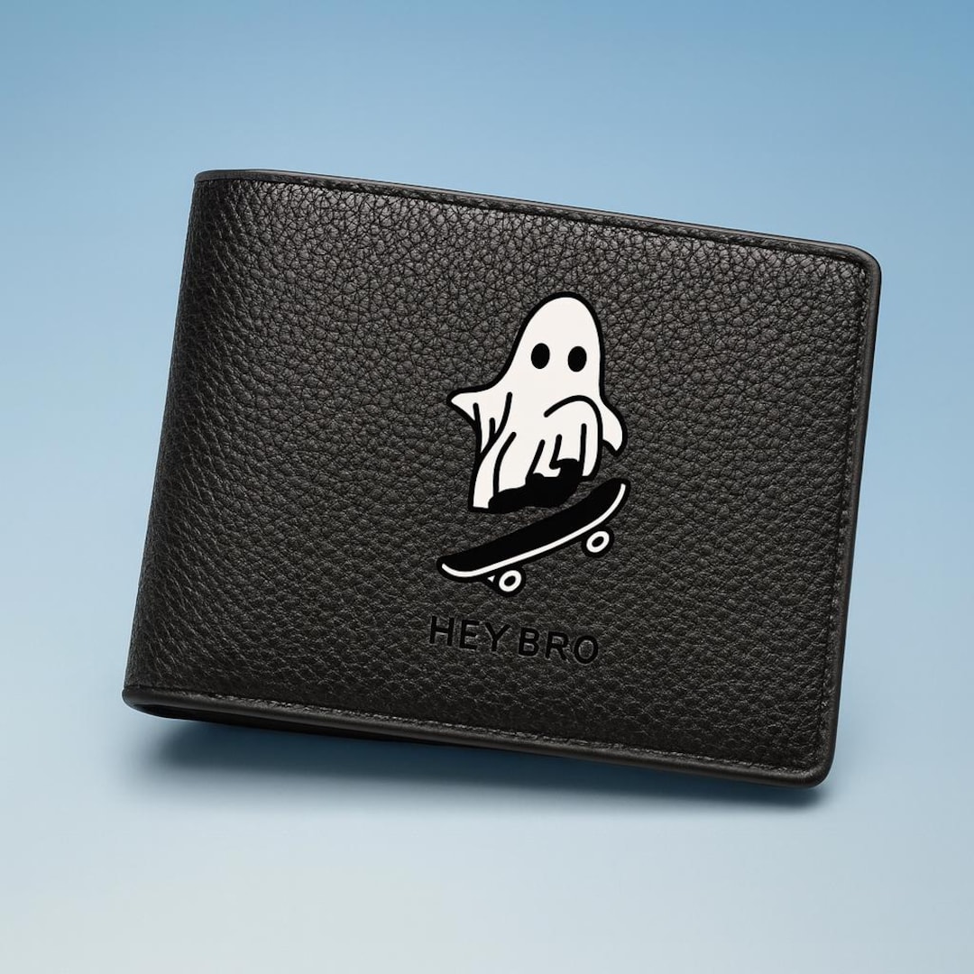 Black Leather Ghost Skateboard Wallet - HEYBRO Bifold Wallet - Etsy