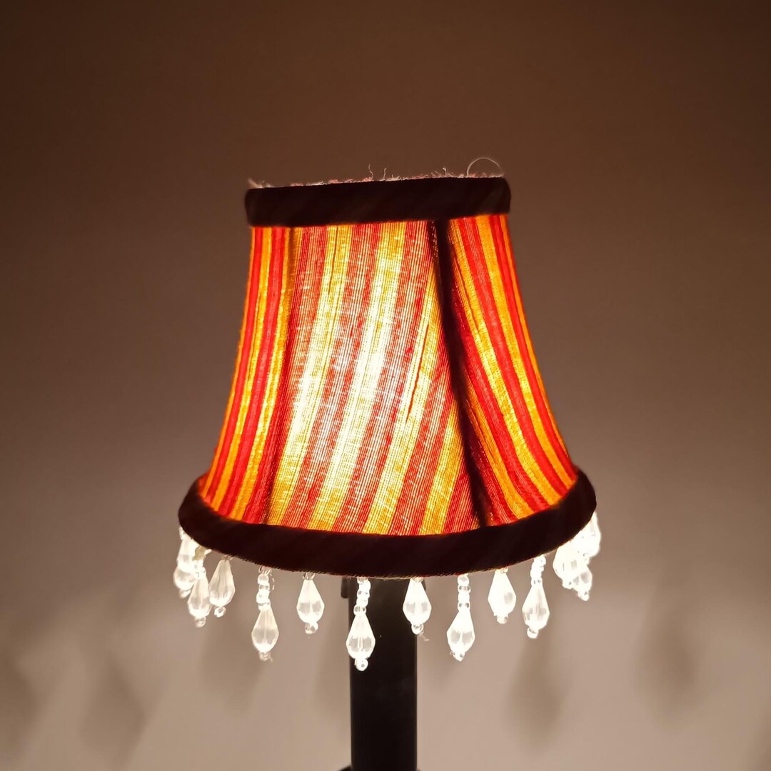 Fabric Lamp Shade Red-yellow Pattern With Hanging Faux Crystals Clip on ...