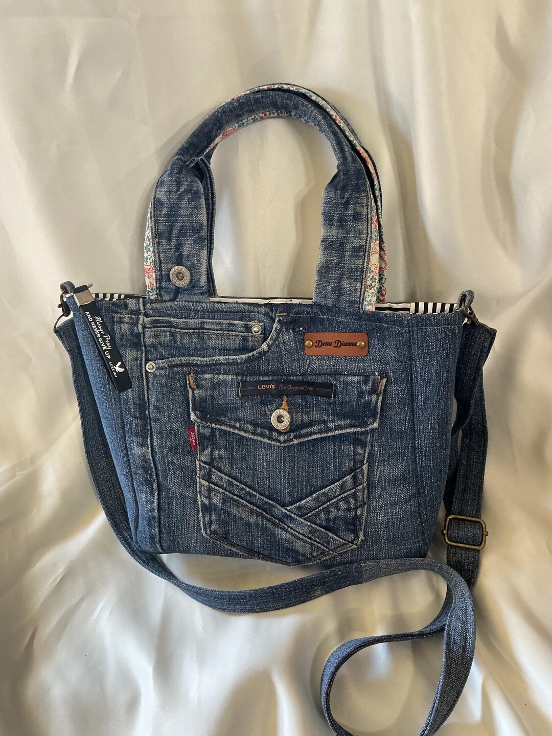 Upcycled Denim Handbag Tote With Crossbody Strap - Etsy