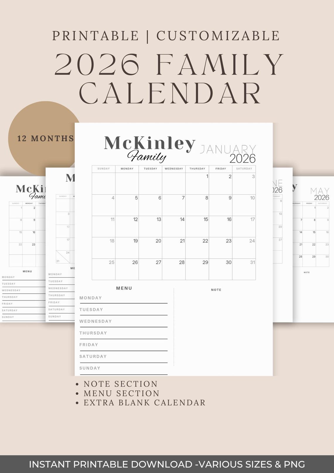 2026 Family Wall Calendar 2026 Customizable Family Calendar Monthly ...