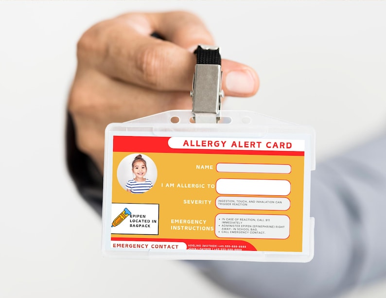 Allergy Cards Travel Printable Custom Medical ID Personalized Emergency ...