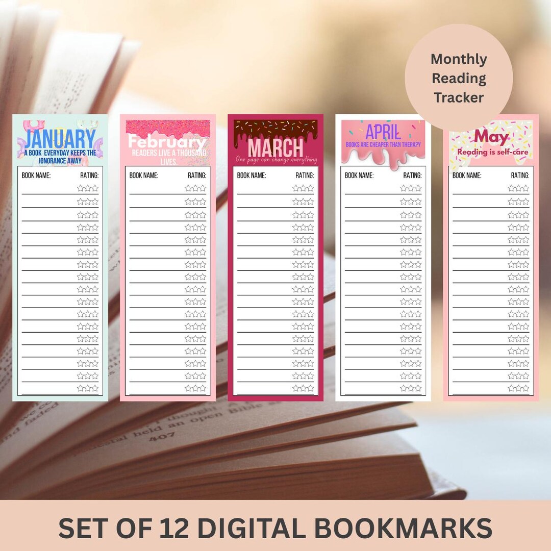 Reading Book List Printable Book Log Reading List Monthly Bookmarks ...