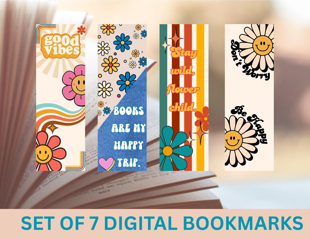 Retro Printable Bookmarks 70’s Floral Peace Bookmarks Digital Bookmark ...
