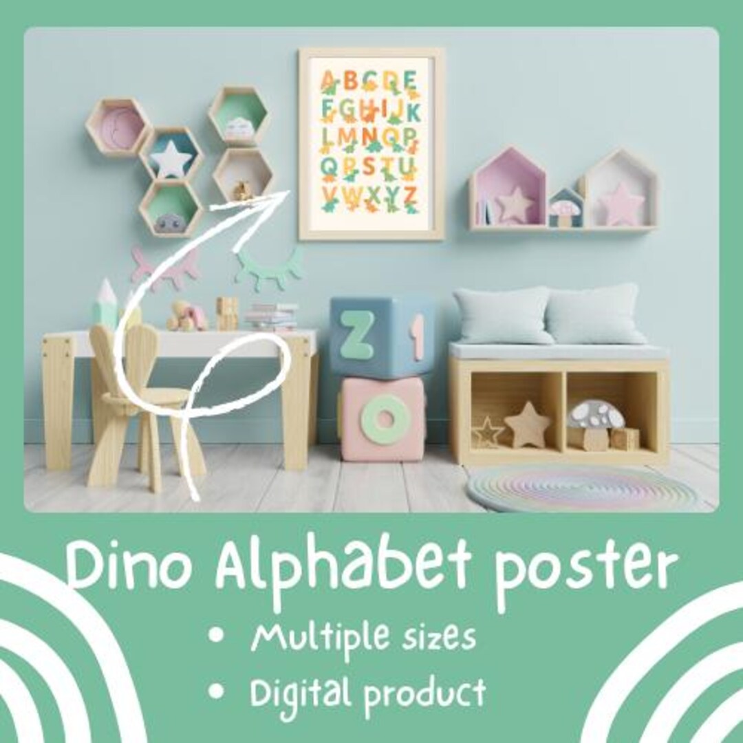 Dinosaur Alphabet Poster Printable Dino ABC Nursery Wall Art for Kids ...