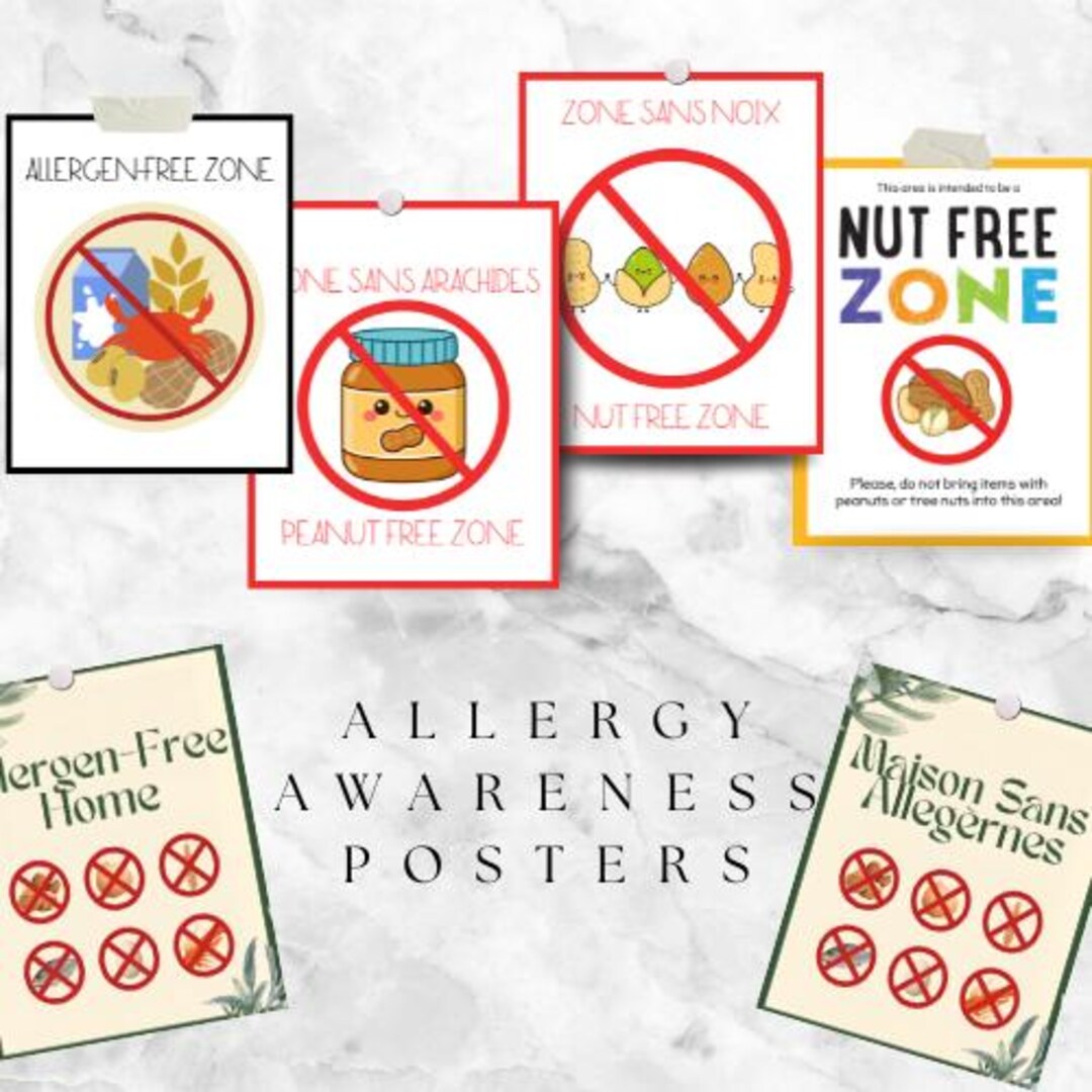 Allergy Awareness Posters Set Allergy Free Zone Sign Nut Free Zone ...