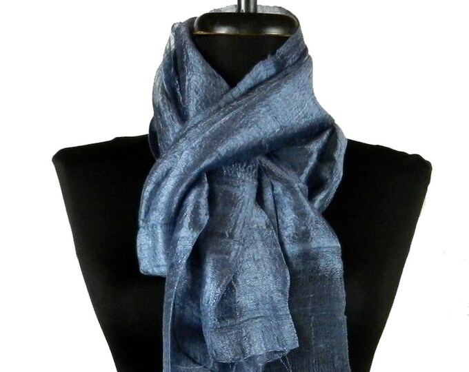 100% Pure Raw Thai Silk Scarf 12"x 62" Handmade Fair Trade Steel Blue ...
