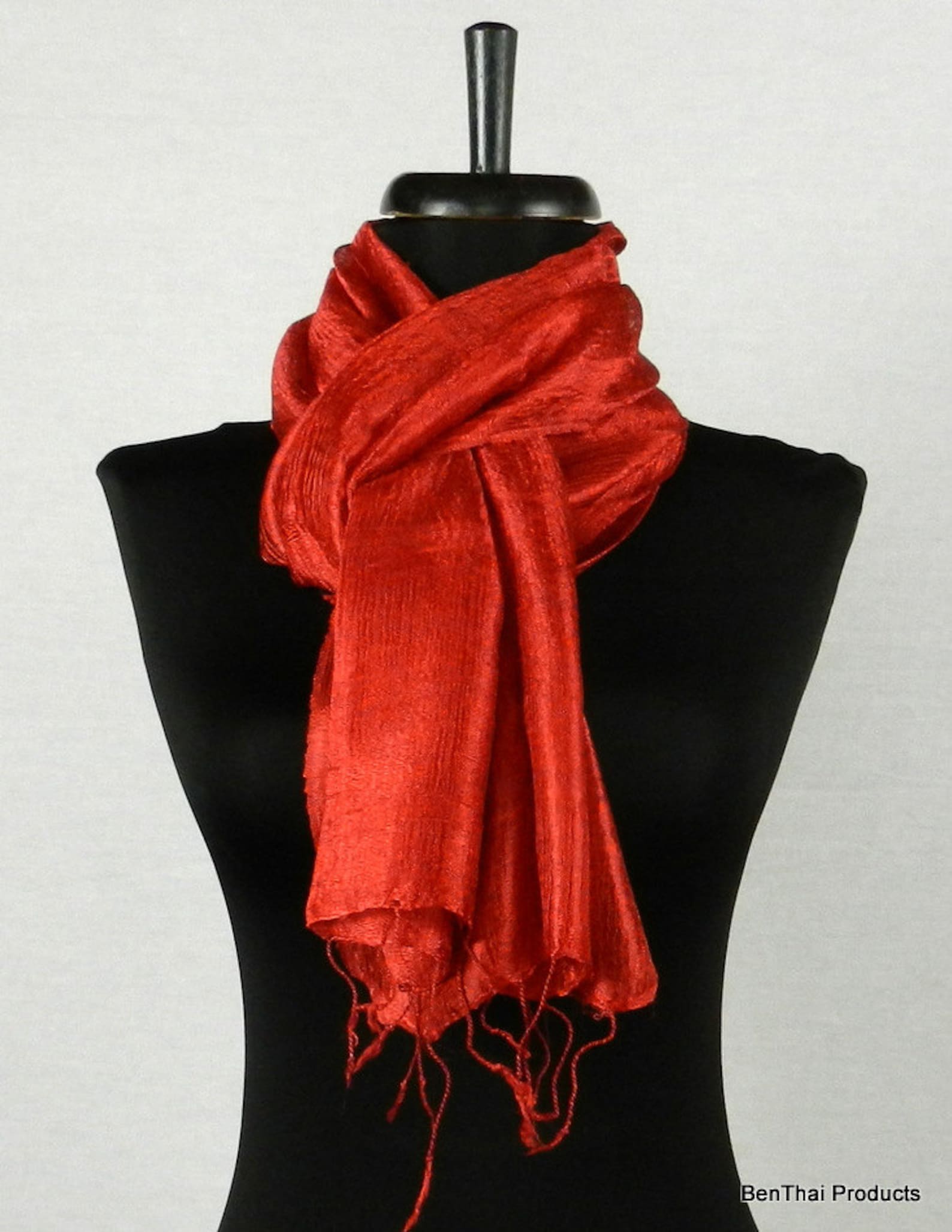 Thai Raw Pure Silk Scarf 12x62" Long Scarf Neck Scarf Hand Dyed in ...