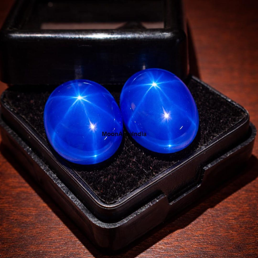 Star Blue Sapphire Pair Gemstones Natural Blue Star Sapphire With ...