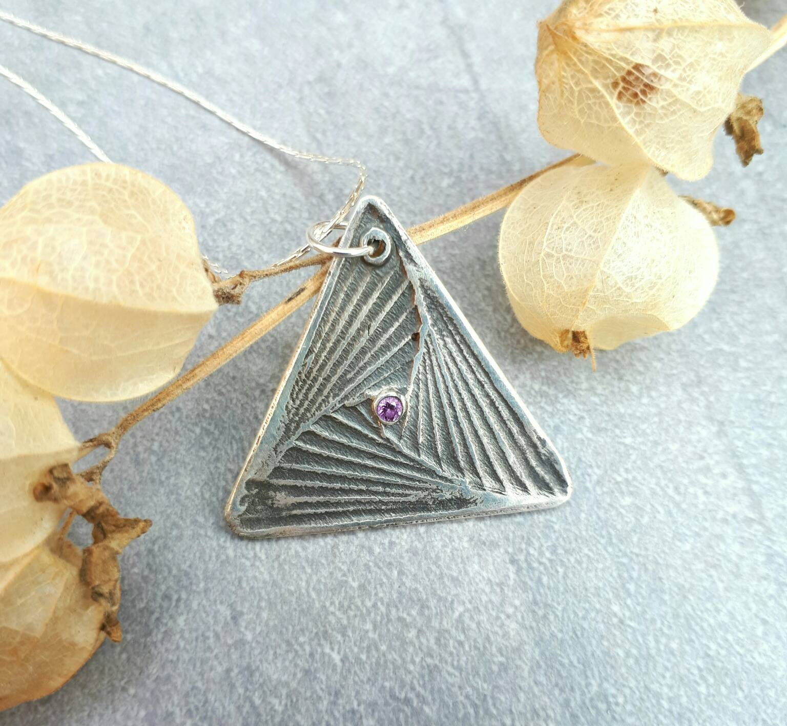 Triangle Zentangle Pendant Silver Triangle Necklace Geometric Pendant ...