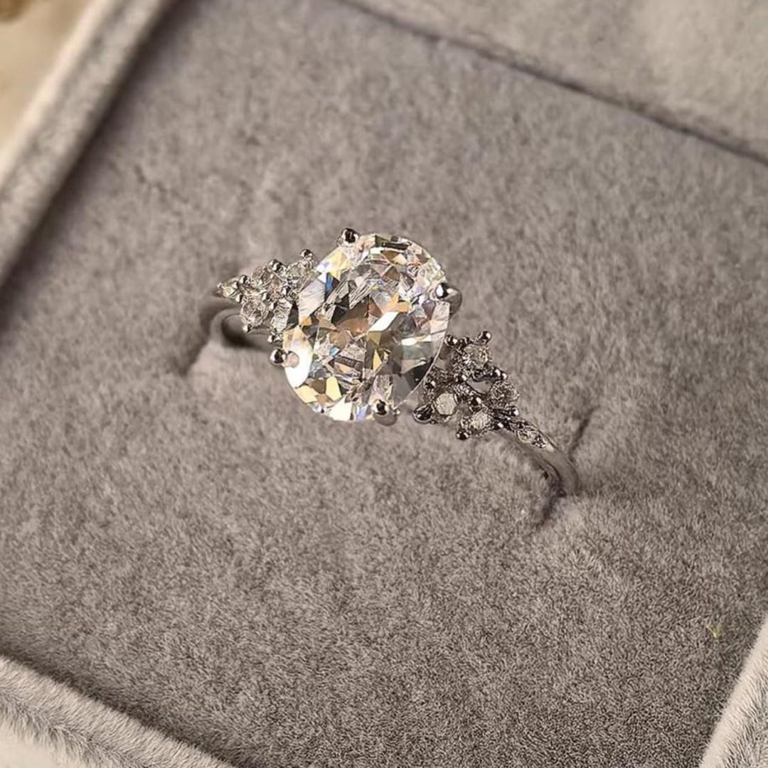 Oval Simulated Diamond Engagement Ring, Sterling Silver, 2 CT - Etsy