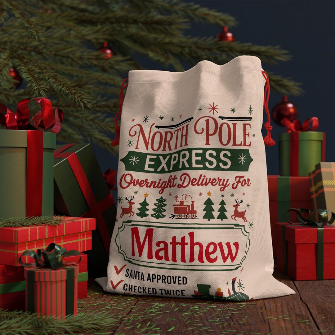 Personalized Santa Train Sack, North Pole Express Gift Bag - Etsy