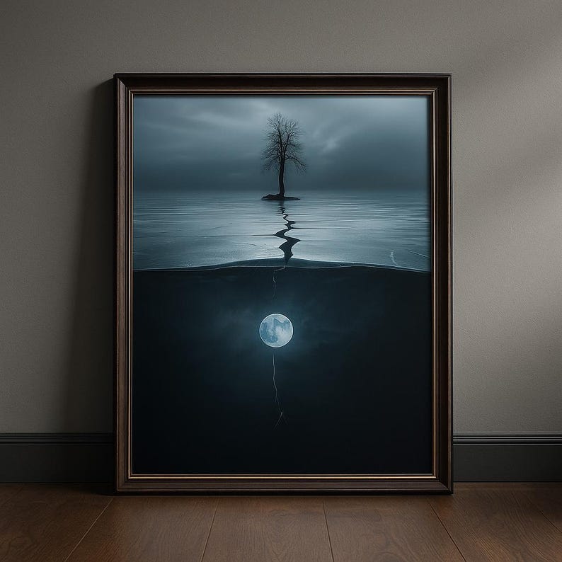 Surreal Moon & Tree Landscape Art Print: Fantasy Home Decor (digital ...