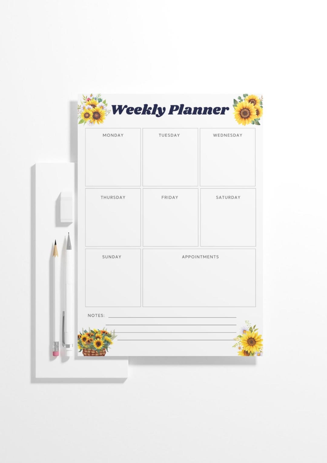 Sunflower Weekly Planner Printable | Floral Organizer Template (digital ...