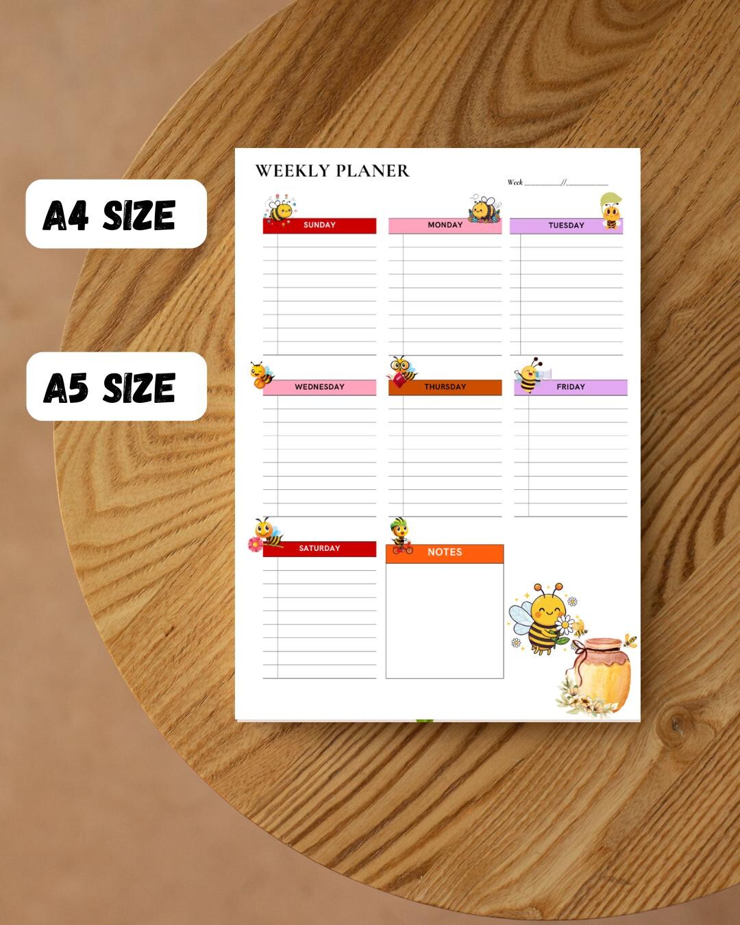 Bee Weekly Planner | Printable Schedule Organizer | PDF Plan Sheet for ...