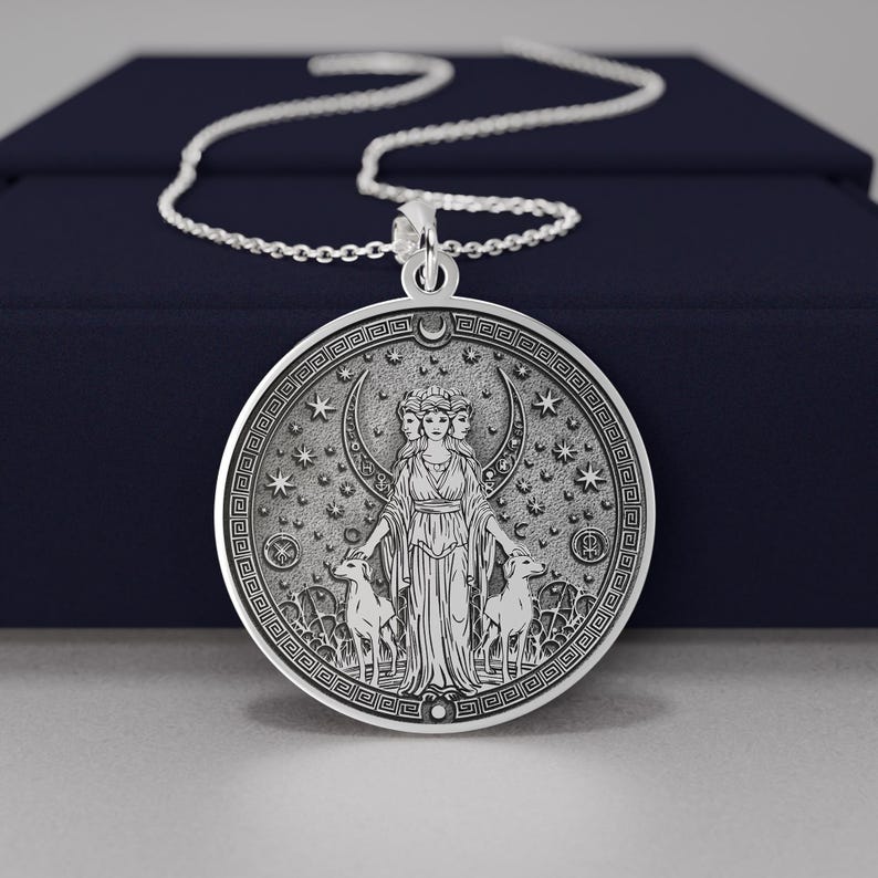 14K Gold Hecate Necklace – Triple Goddess Pendant, Moon & Witchcraft ...