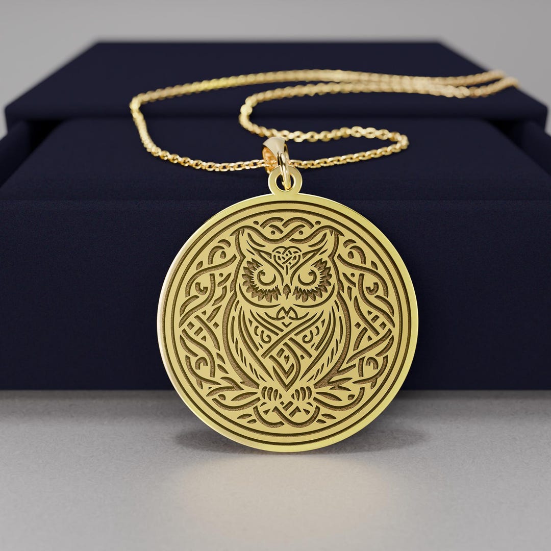 14K Gold Owl Necklace: Celtic Knot Pendant, Wisdom Talisman - Etsy