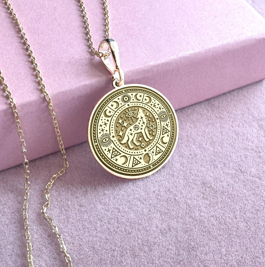 14K Gold Wolf Talisman Necklace – Mystic Moon & Symbolic Pendant ...
