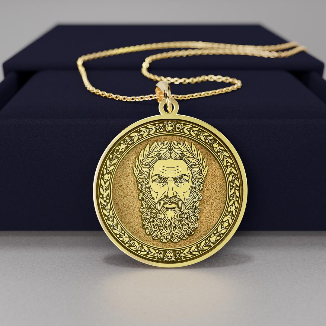 14K Gold Zeus Pendant Necklace: Greek Mythology Amulet - Etsy