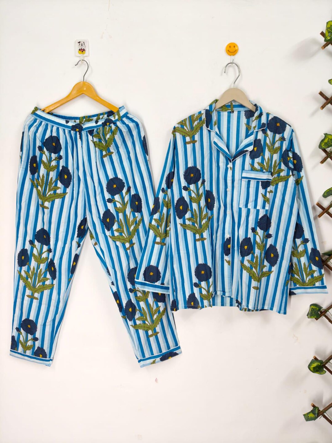 Handmade Cotton Pajama Set: Block Print Boho Loungewear With Pouch ...